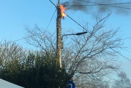 Telegraph pole fire closes road and leads to evacuation